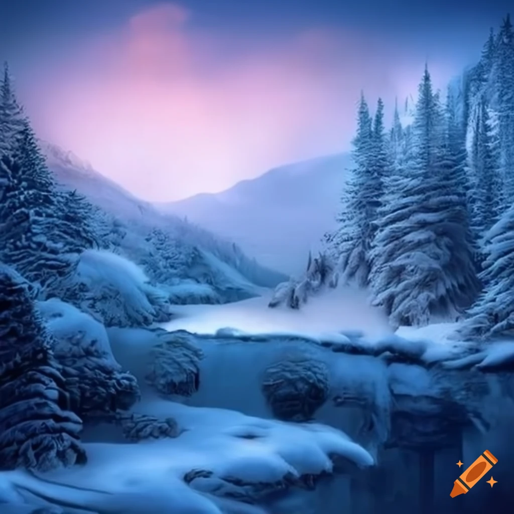 Snow covered fantasy landscape
