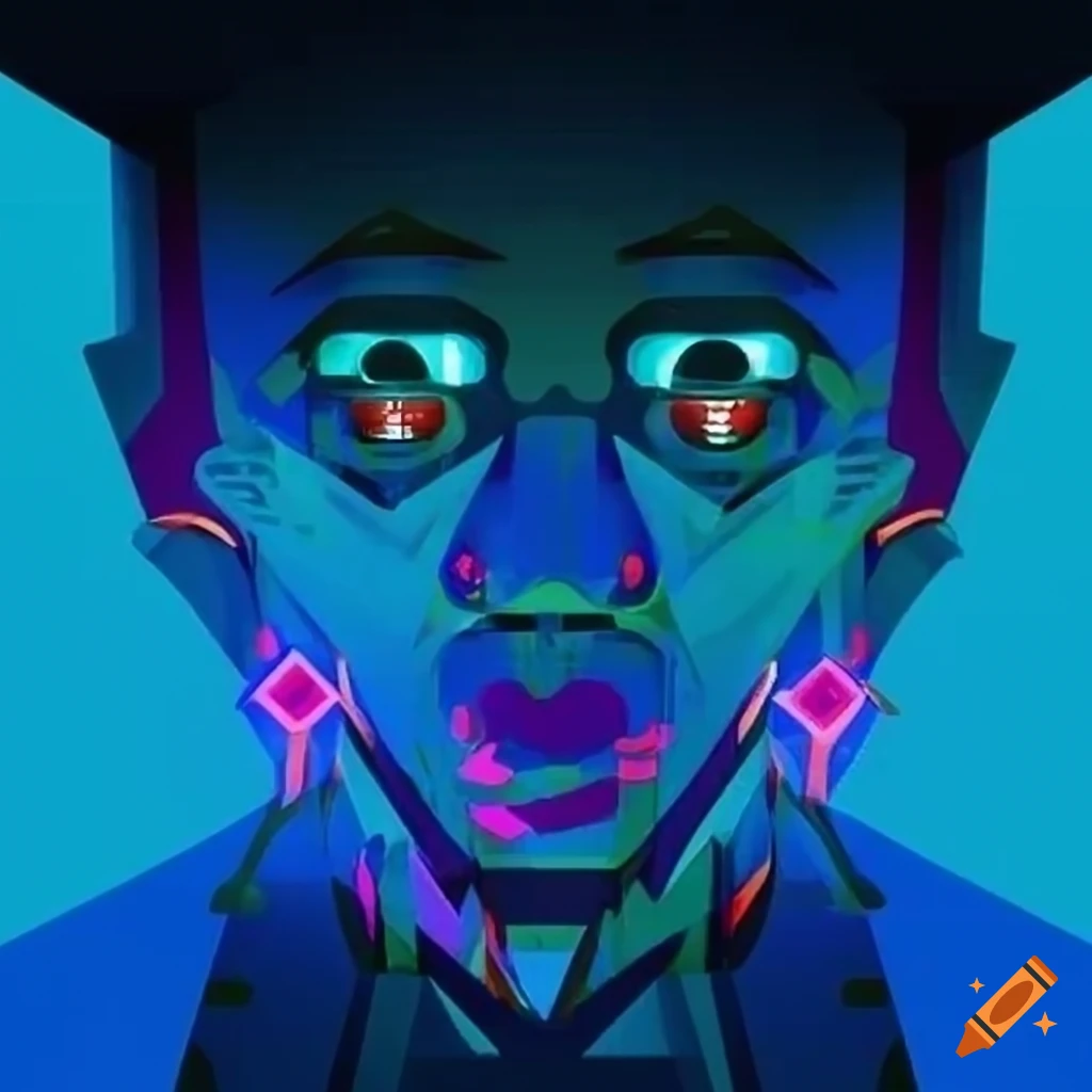 Flat design cartoon with techno electronic elements on Craiyon