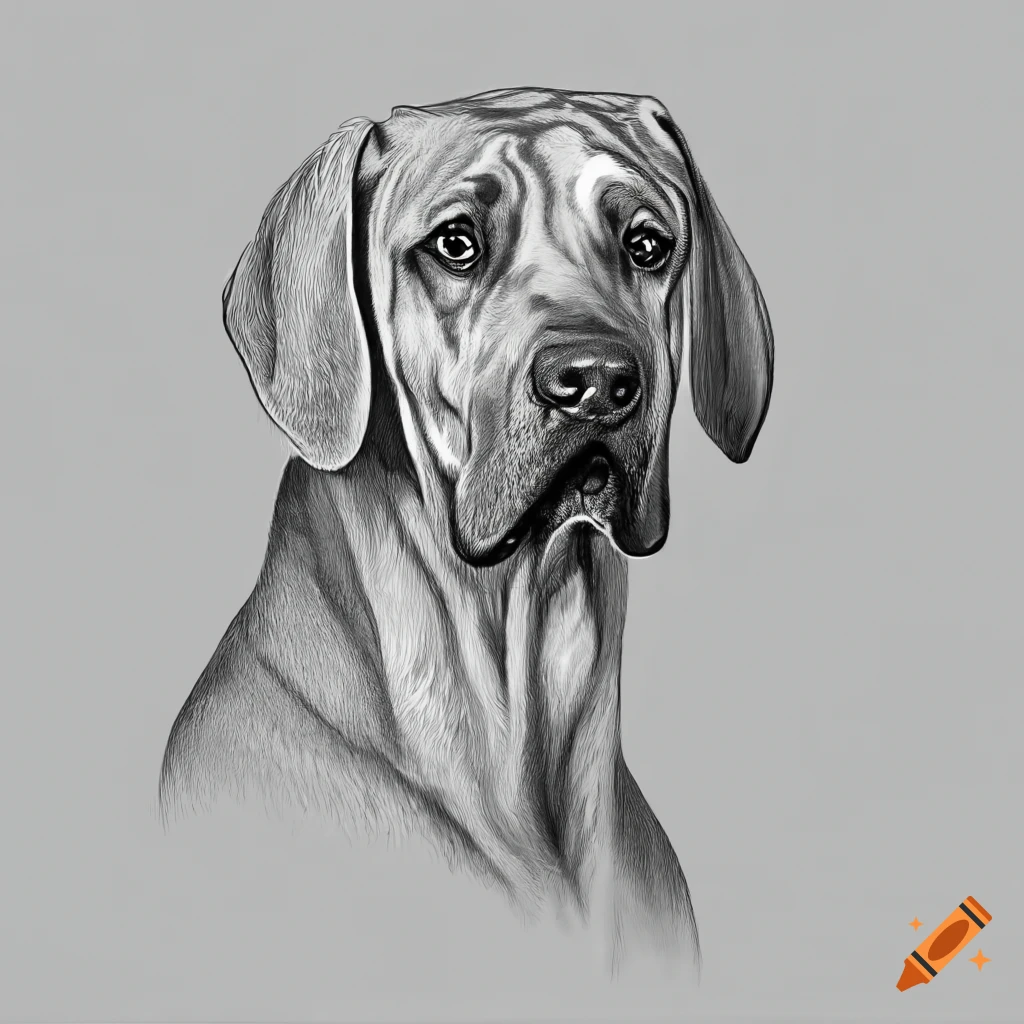 Line drawing of a rhodesian ridgeback dog