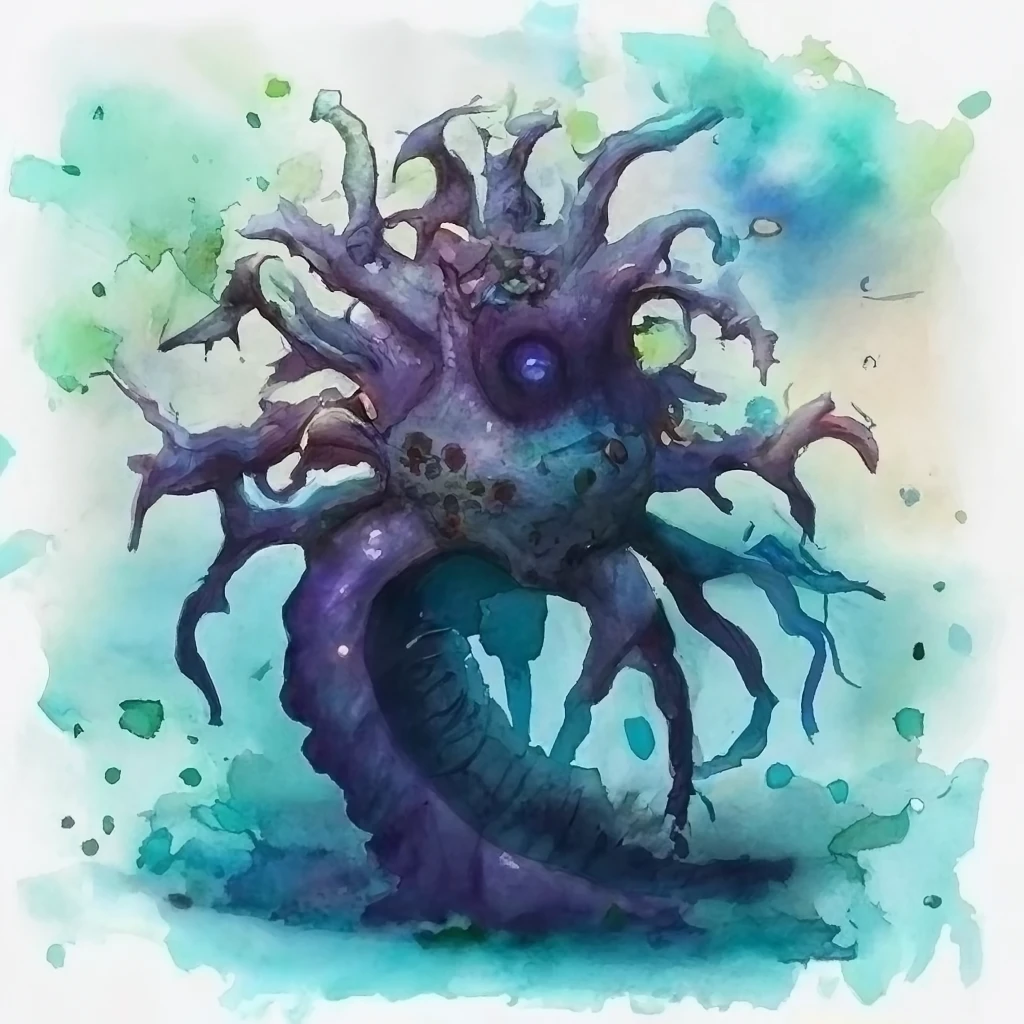 Watercolor art of a nothic creature with a single large eye on Craiyon