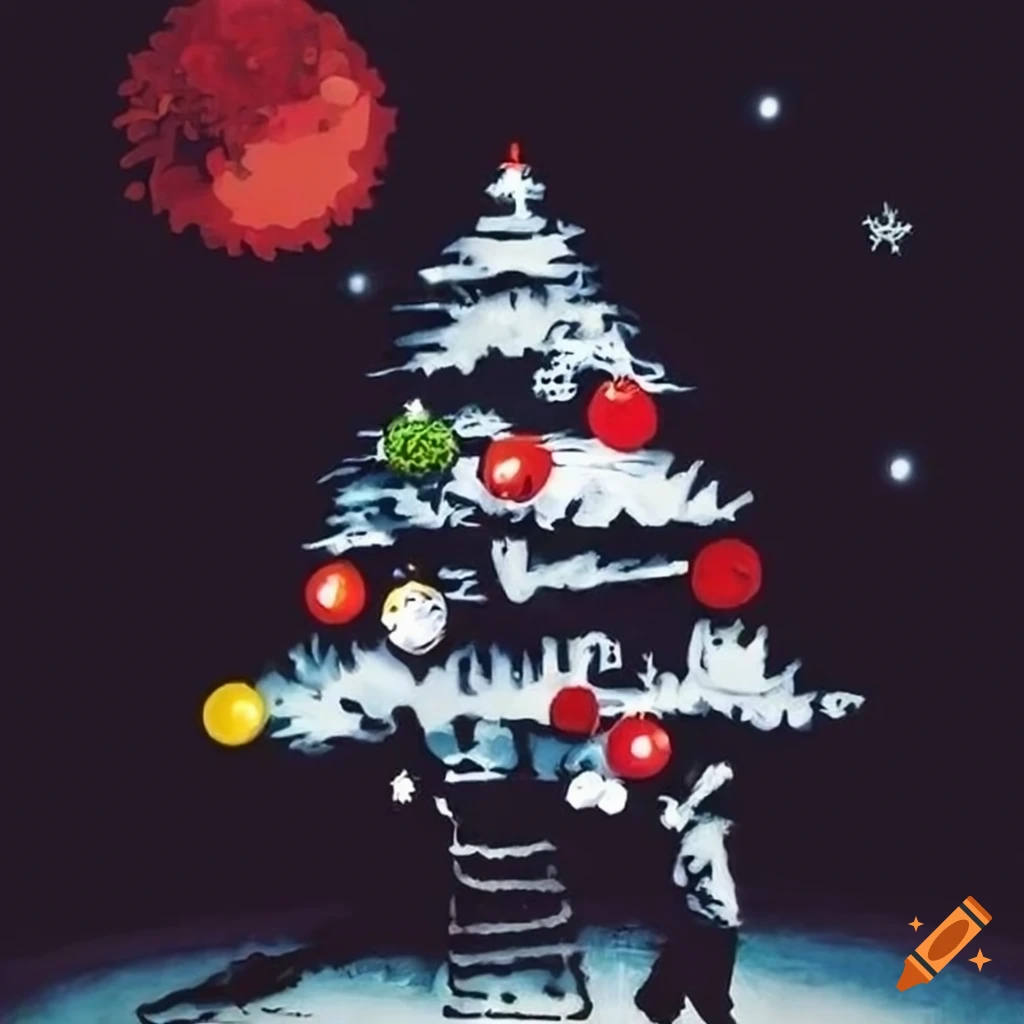 Banksy style christmas tree with children