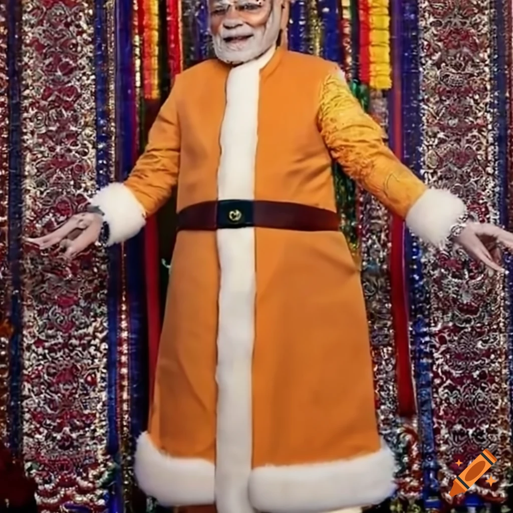 Narendra modi as santa claus in saffron dress