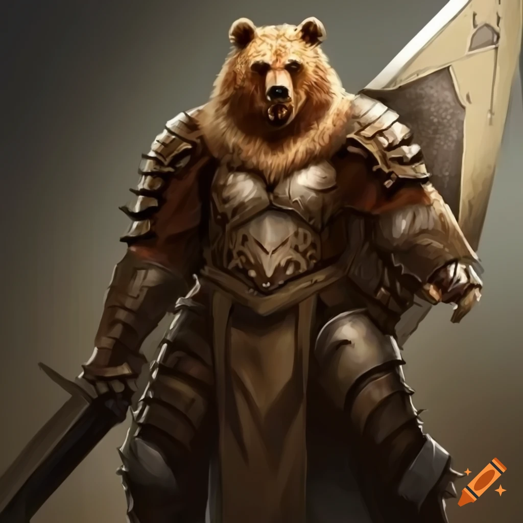 Grizzly bear paladin in plate armor