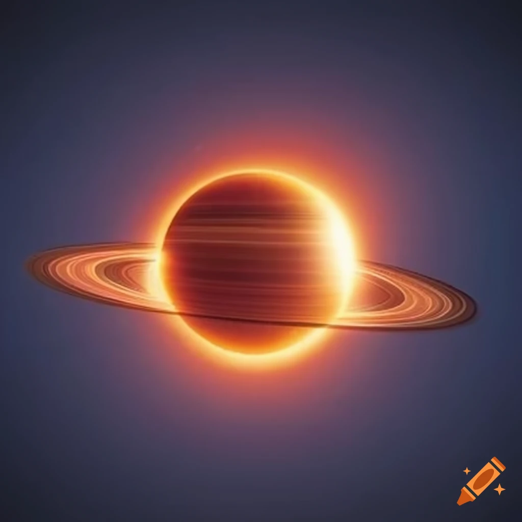 Artistic representation of a fiery sun with rings of saturn on Craiyon