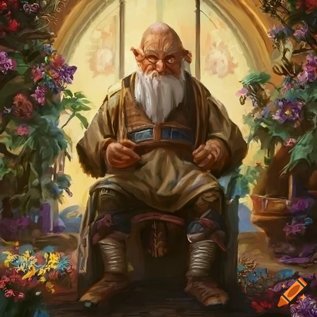 MTG art of a wise dwarf village elder in front of a beautiful house on ...