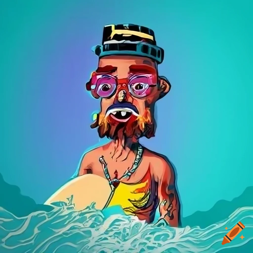Colorful NFT artwork of a beach bum character on Craiyon