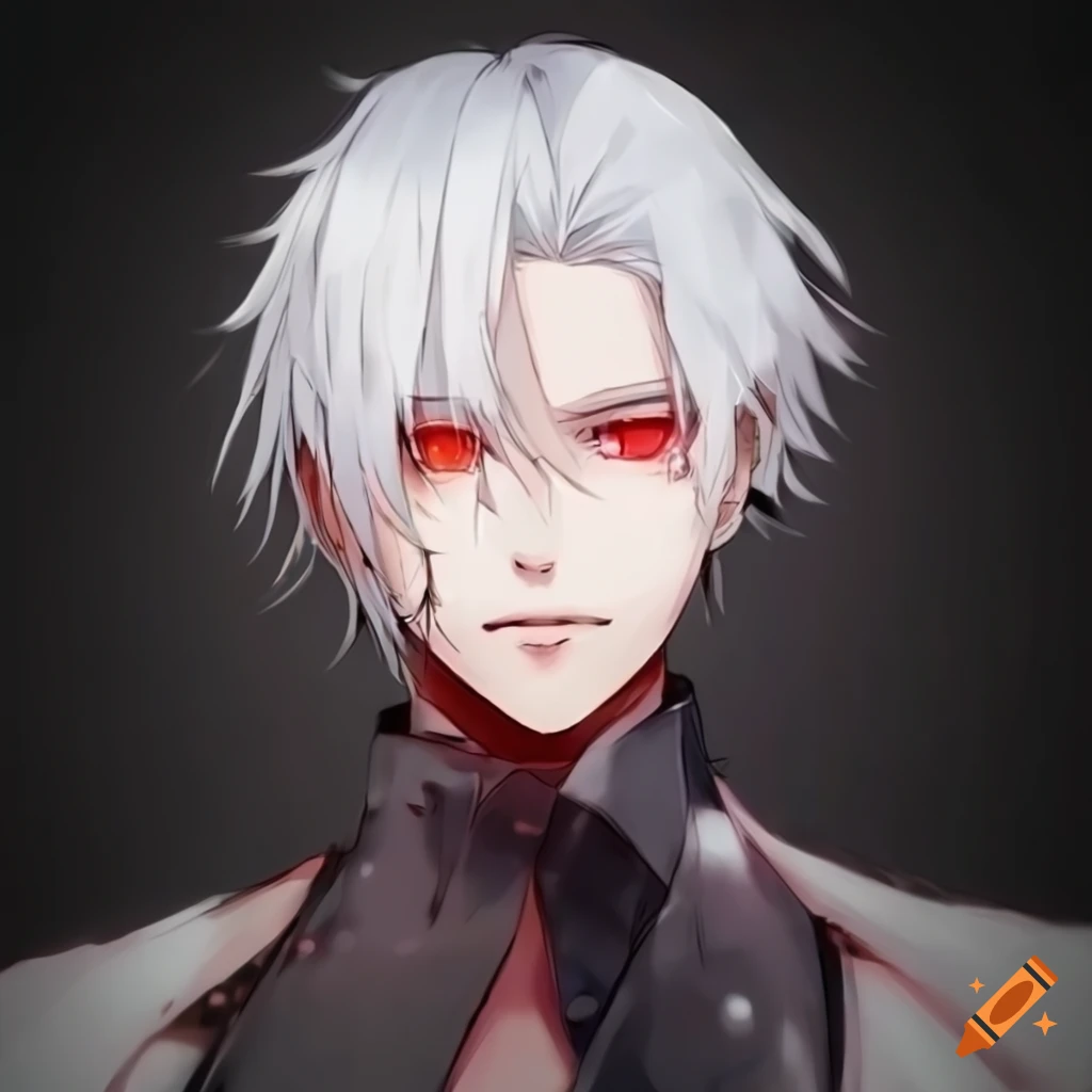 Anime character with white hair and red eyes