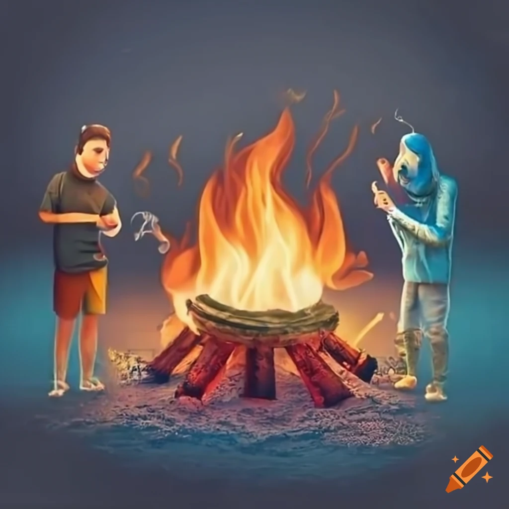 Realistic depiction of a bonfire with friends on Craiyon