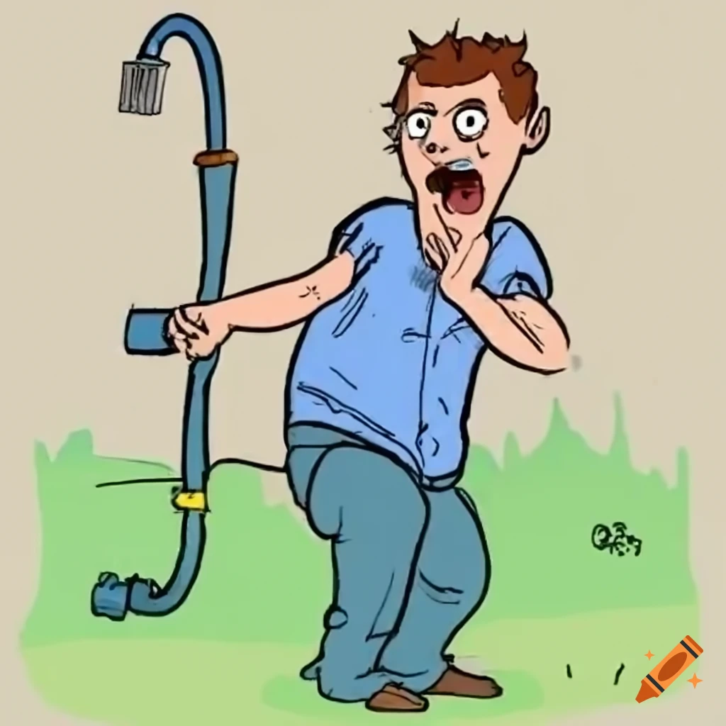 Cartoon of a mischievous man with a septic hose
