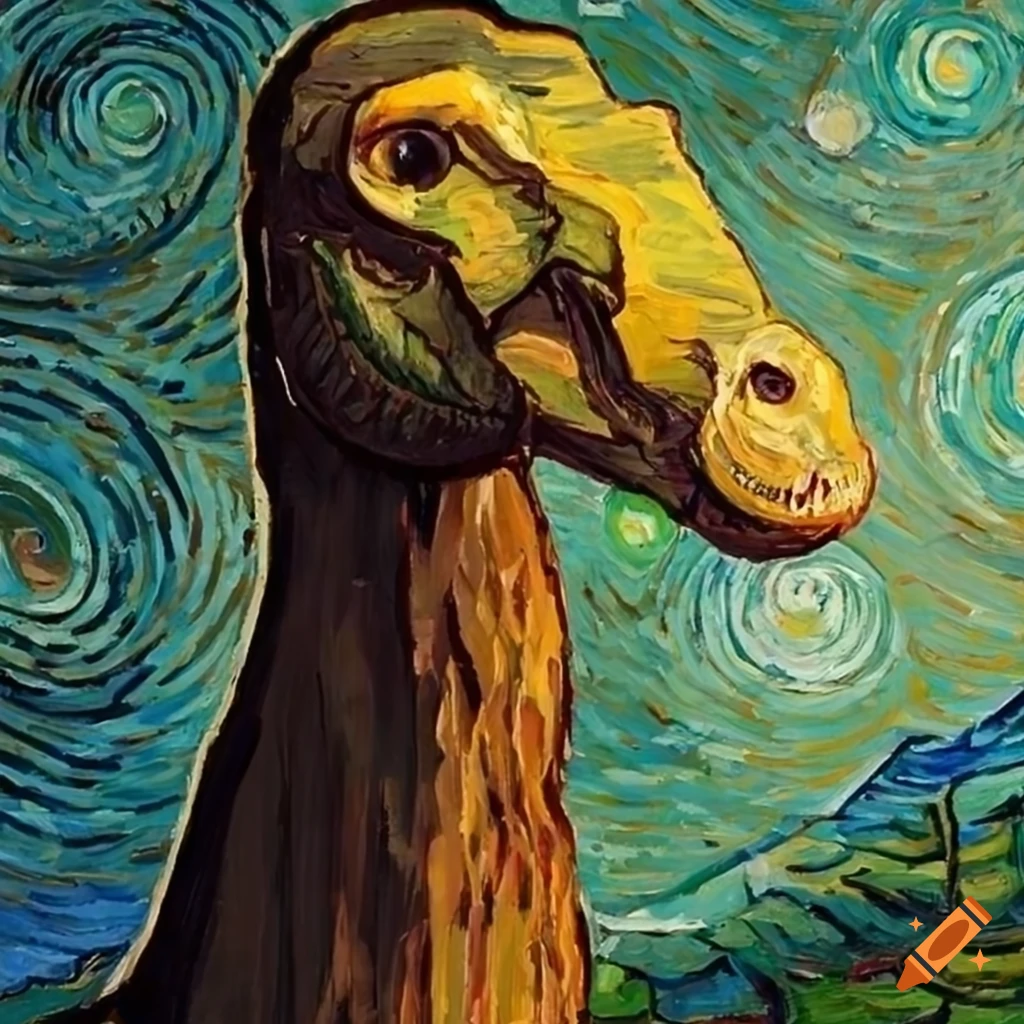 Van gogh style portrait of a brachiosaurus