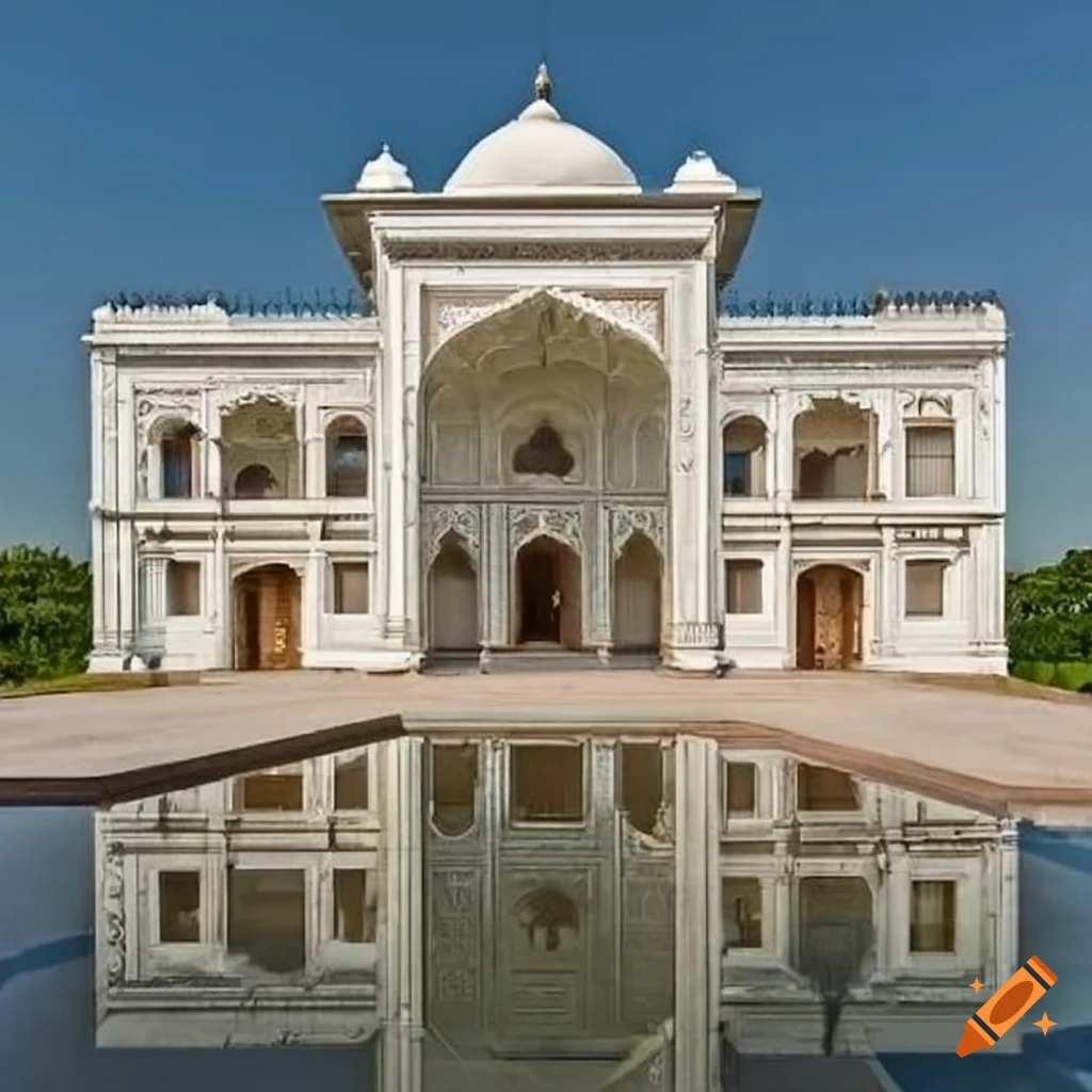 Front view of Mughal-style architectural building on Craiyon