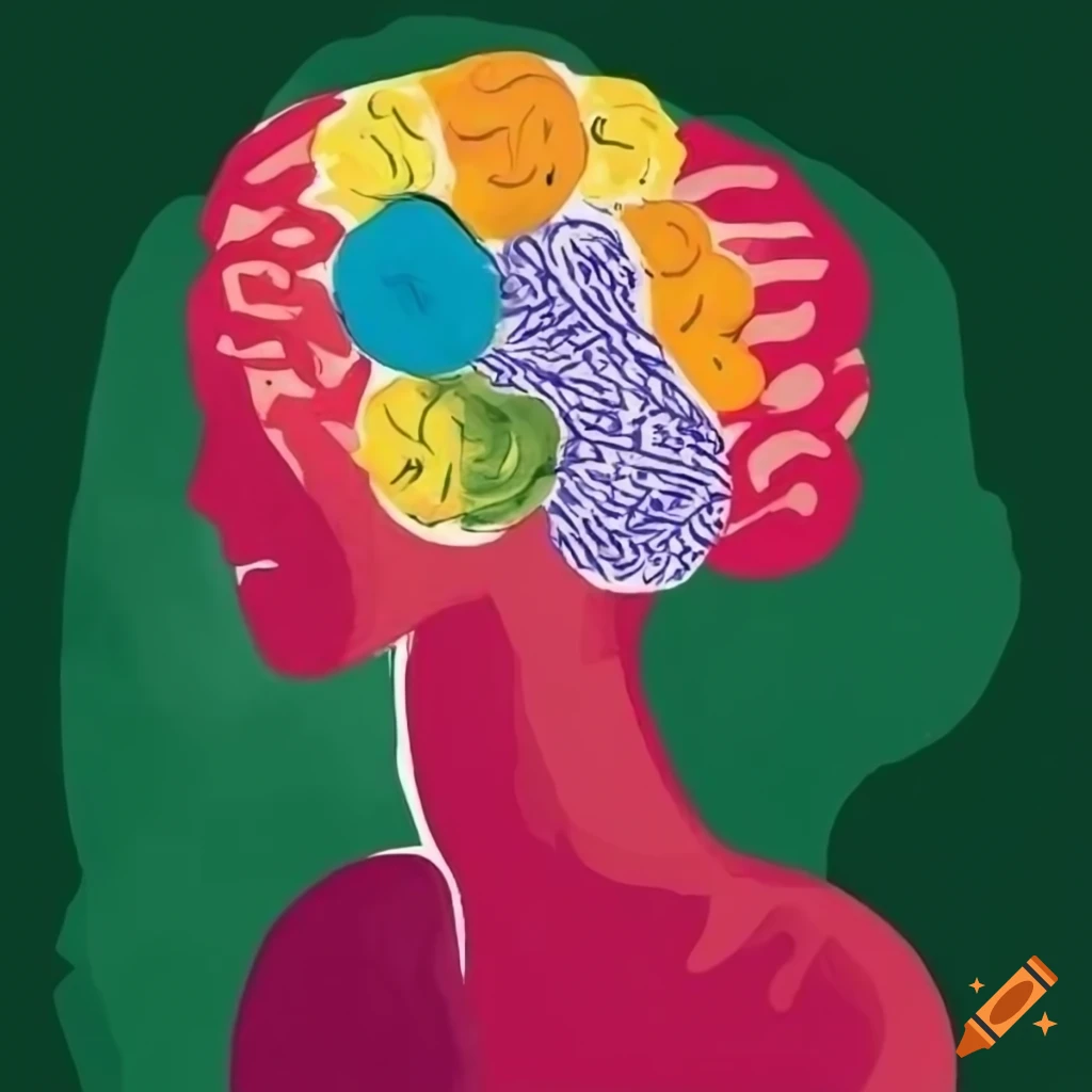 Matisse-inspired drawing of a brain lifting weights