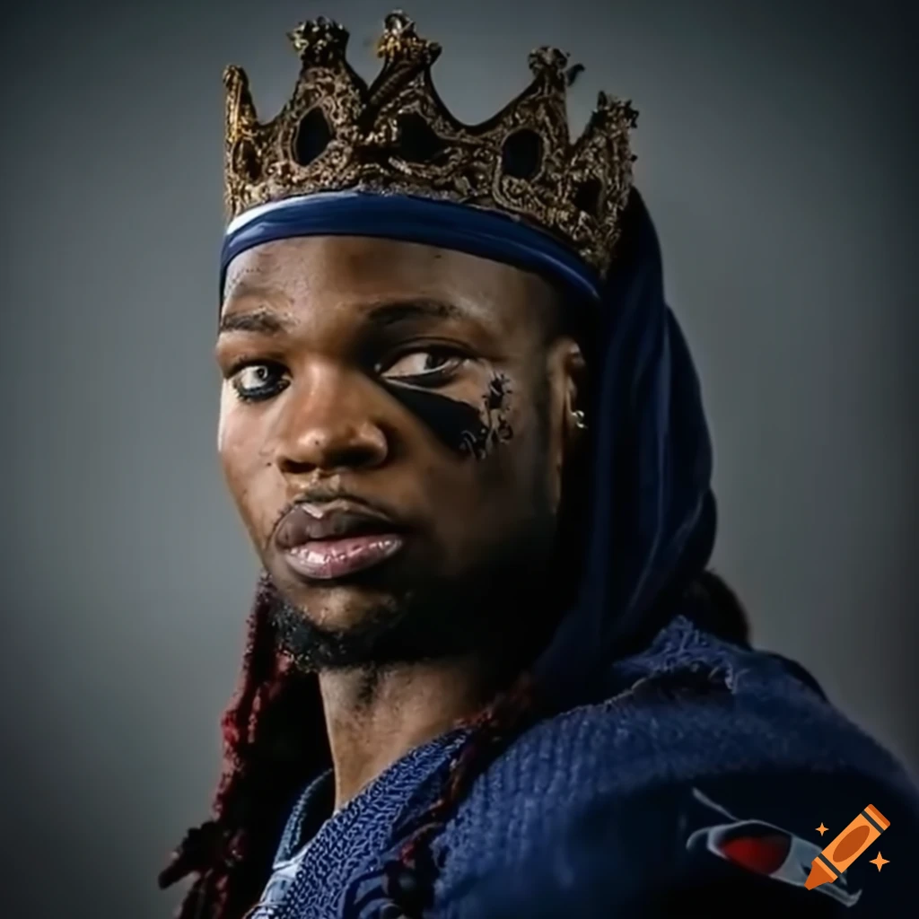Derrick henry with a crown on a battlefield