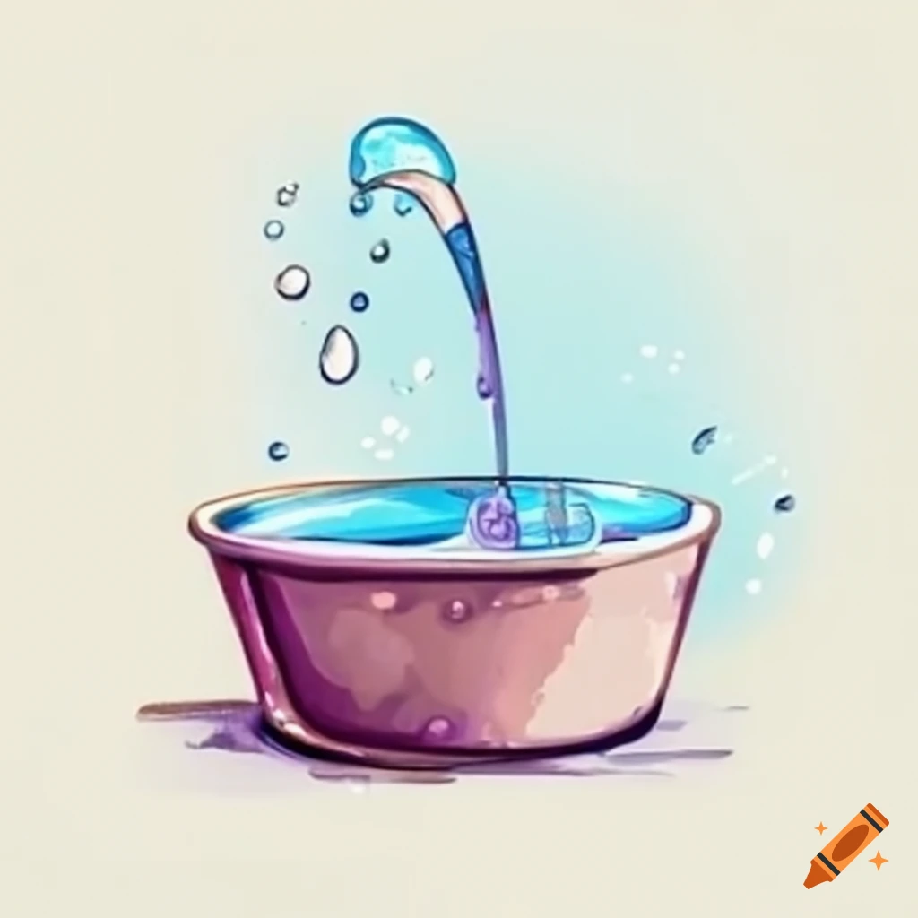Child's drawing of water pouring into a metal sink