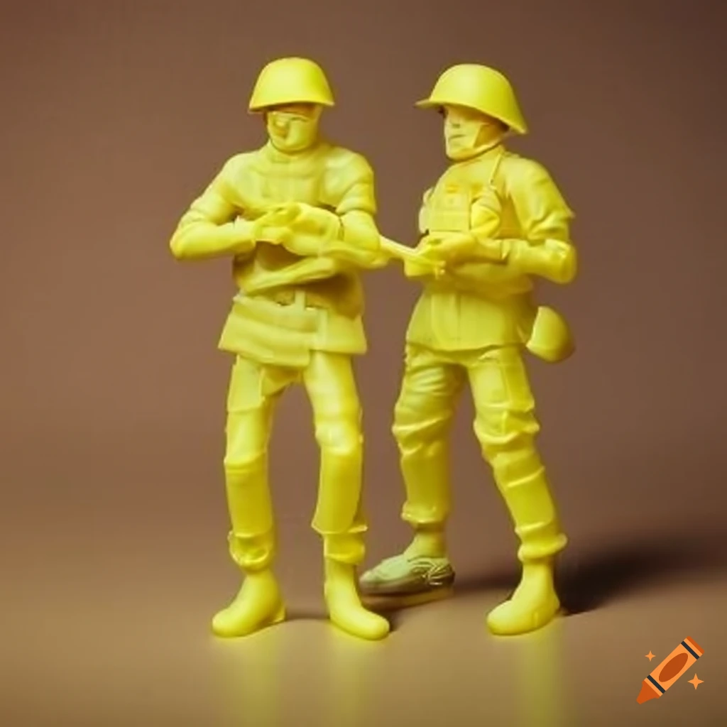 Yellow plastic army men figurines on Craiyon