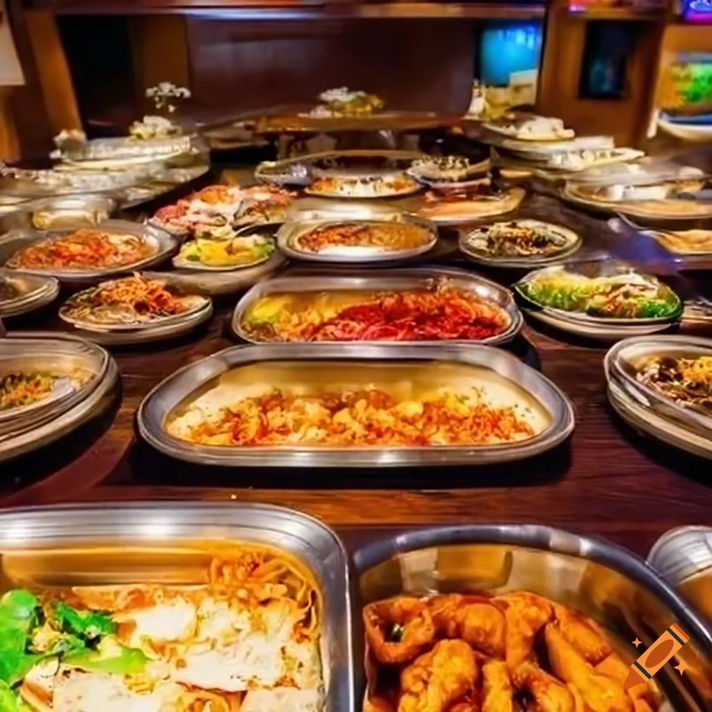 Chinese buffet with a variety of dishes on Craiyon