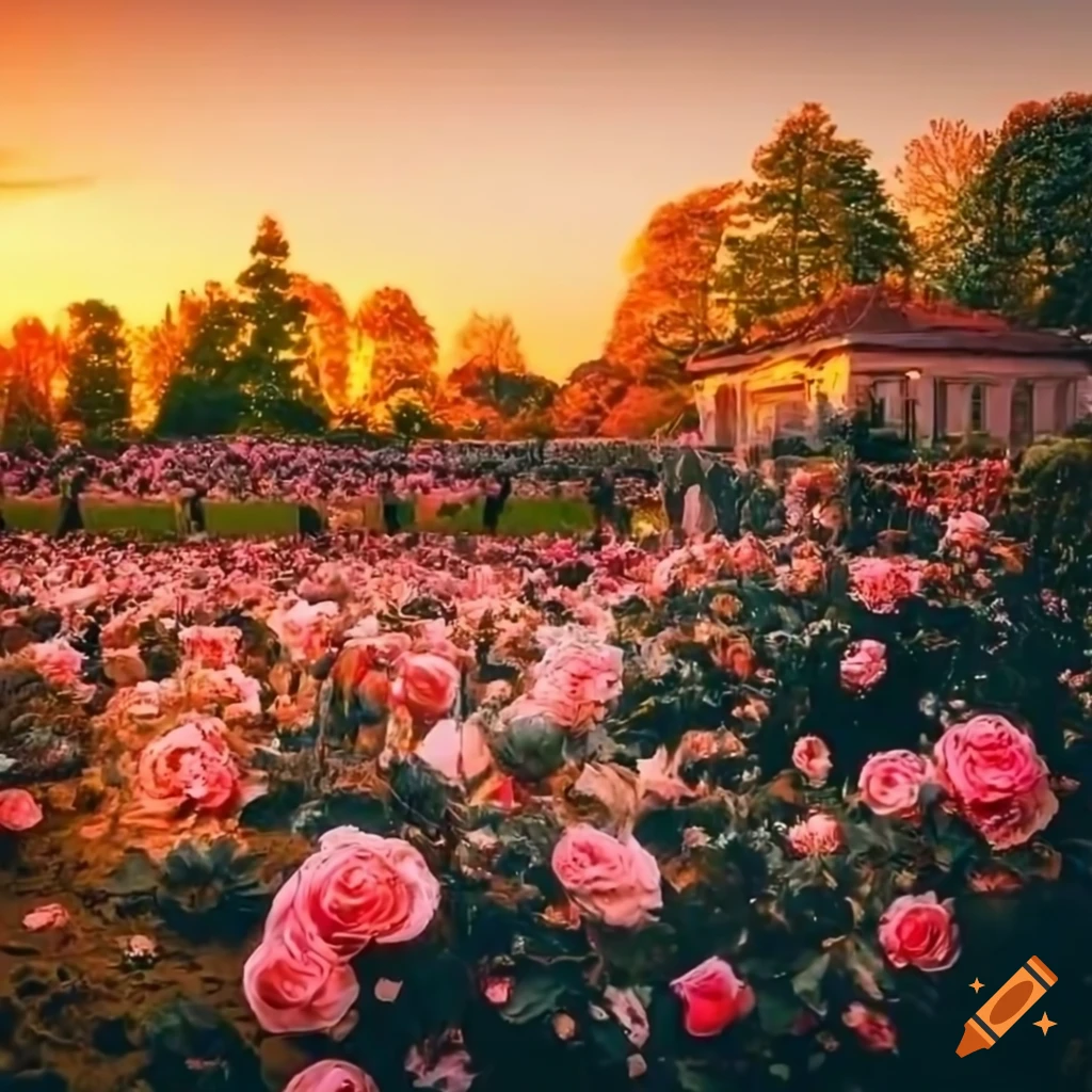 Sunset in a rose garden on Craiyon
