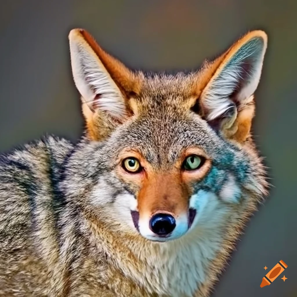 Image of a cat-coyote hybrid with big eyes and whiskers