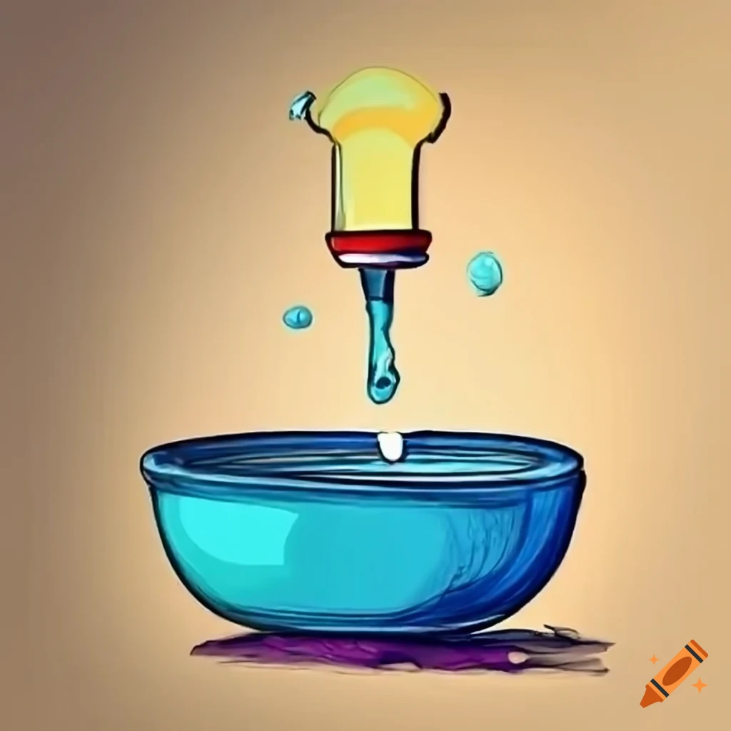 Pencil drawing of water pouring into a metal sink