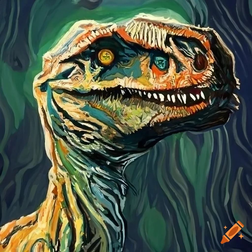 Van gogh style portrait of a velociraptor on Craiyon