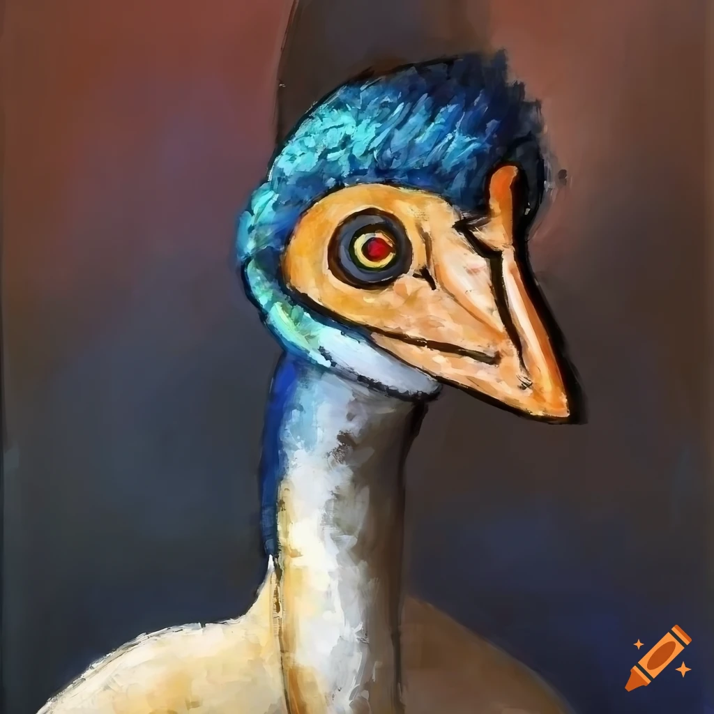 Modigliani-style portrait of archaeopteryx on Craiyon