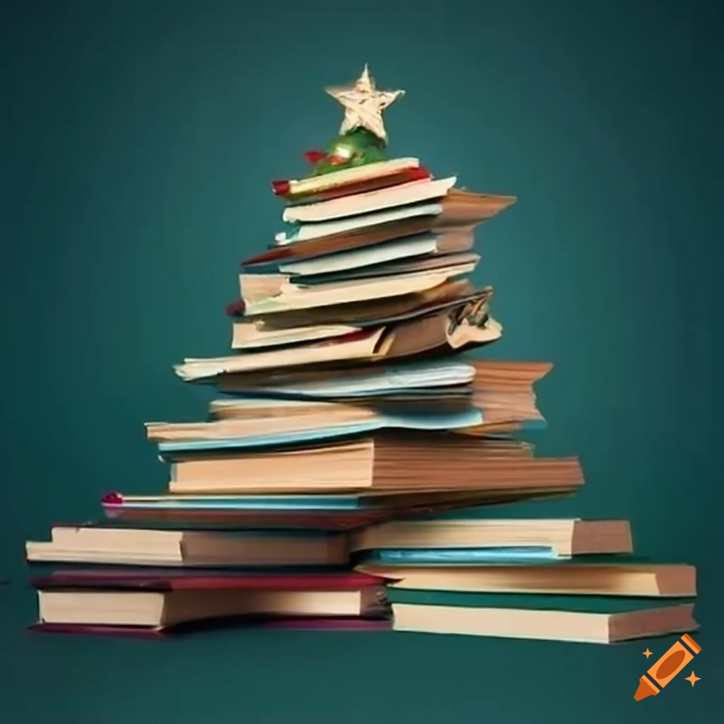 Book stack christmas tree