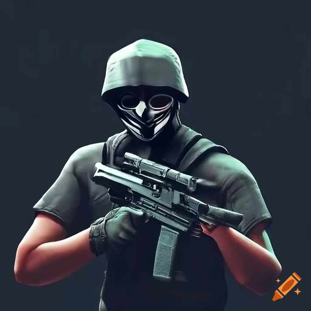 Image of a hacker with a gun and programming code on Craiyon