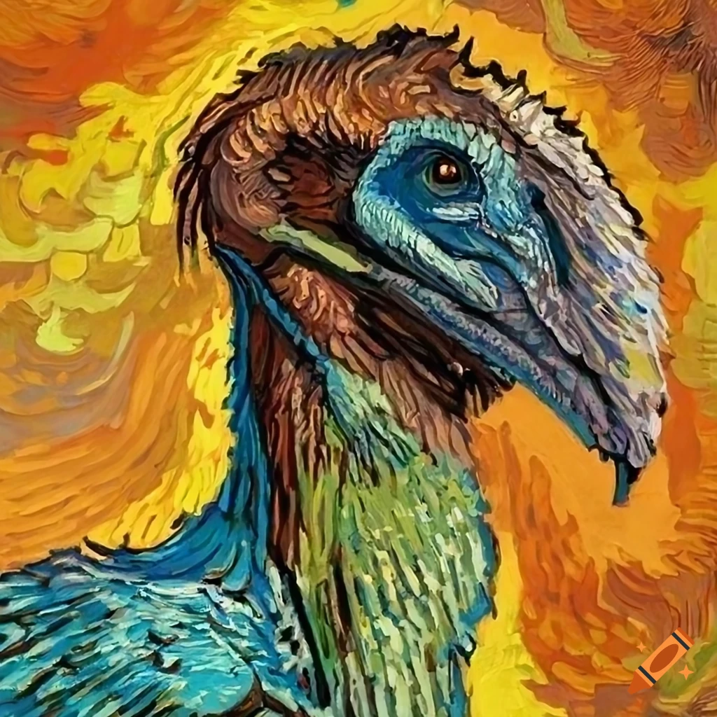 Portrait of archaeopteryx in van gogh style