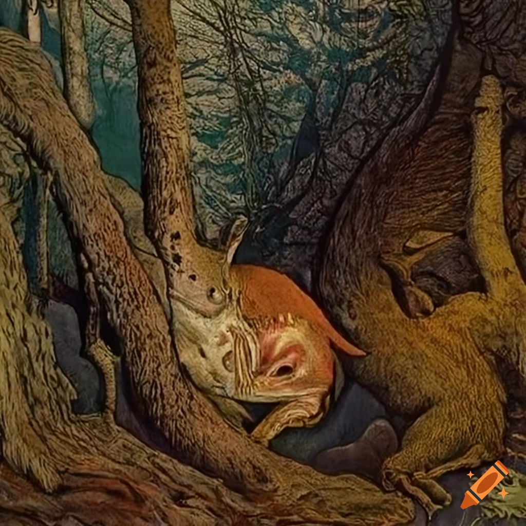 Color serigraph of native salish motifs and forest designs on Craiyon