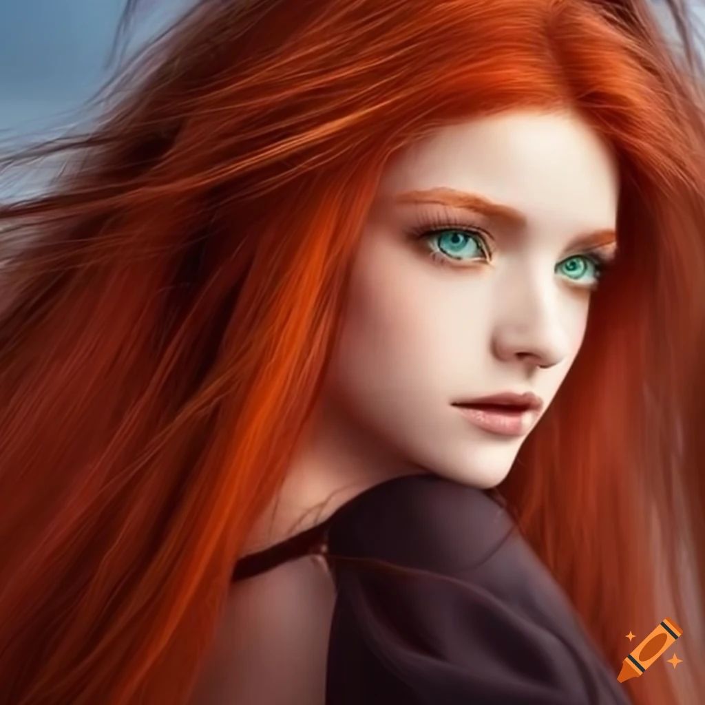 Anime Style Woman With Long Red Hair And Green Eyes On Craiyon