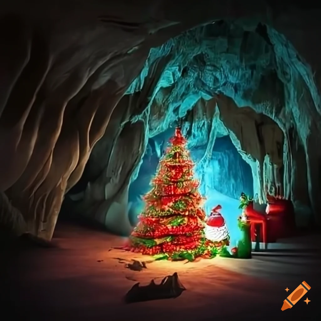 Festive cave adorned with christmas decorations on Craiyon