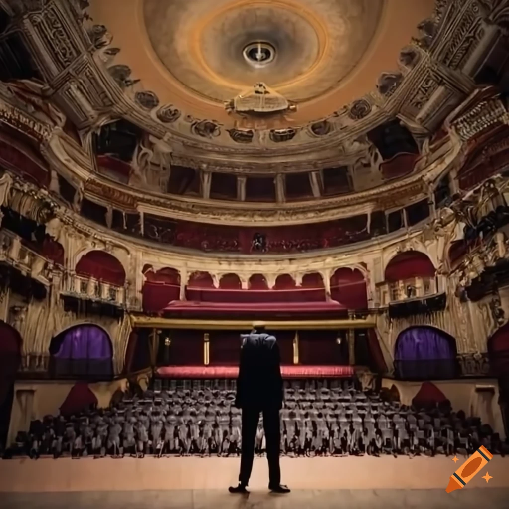 Lonely man on the stage of an empty concert hall on Craiyon