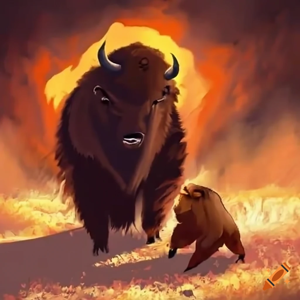 Bison and grizzly bear in fierce battle