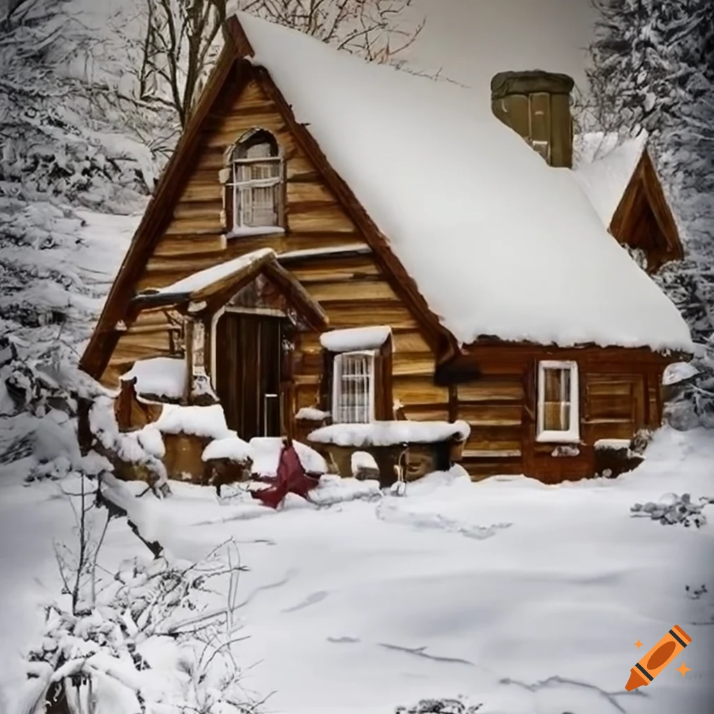 Realistic winter cottage with a dog on Craiyon