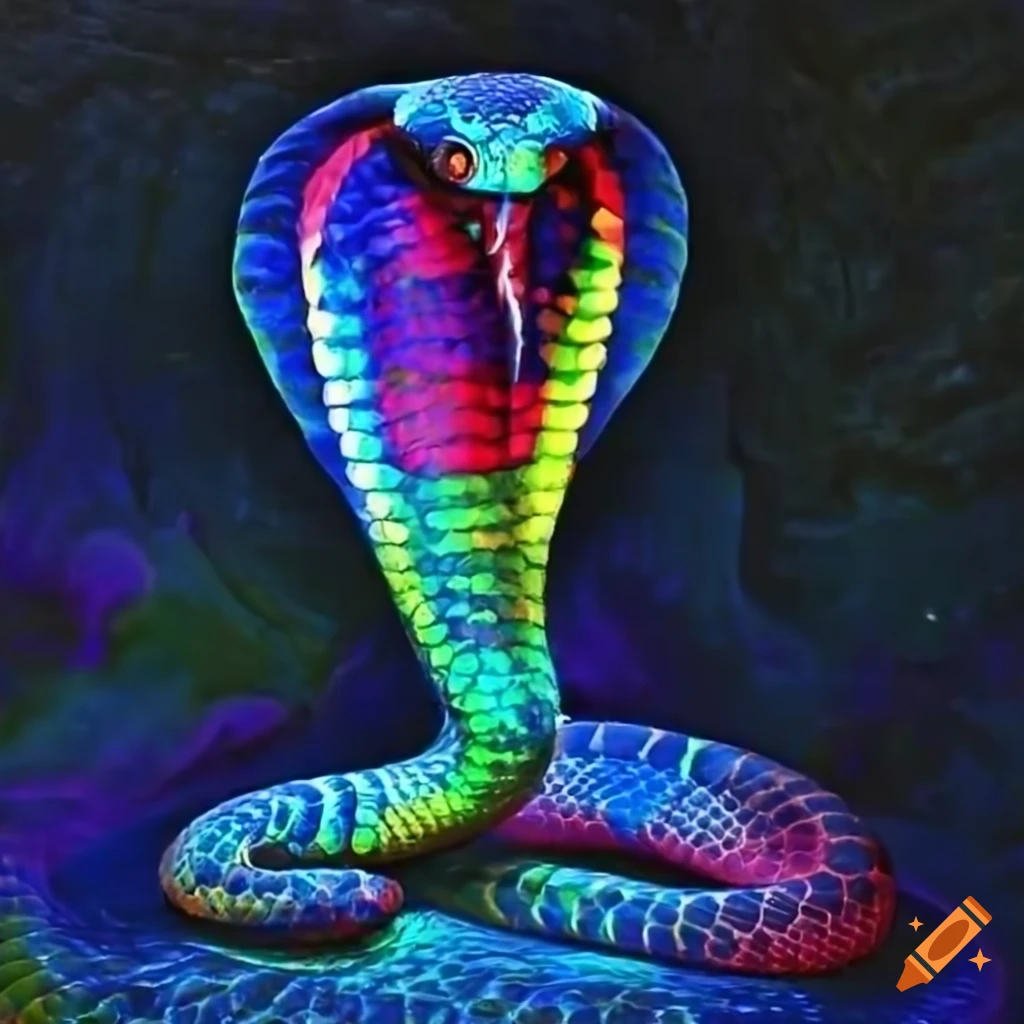 Rainbow-colored cosmic cobra in a psychedelic cave on Craiyon