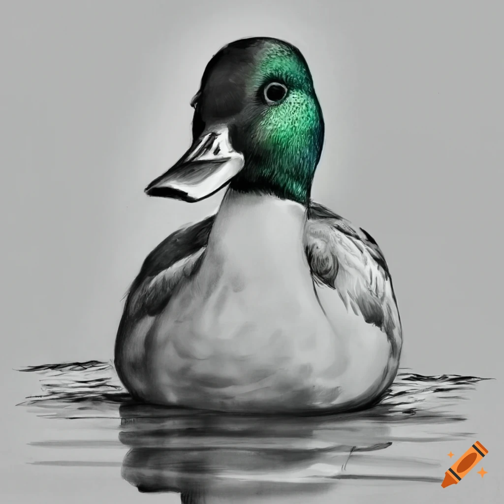 Realistic pencil drawing of a duck on water on Craiyon