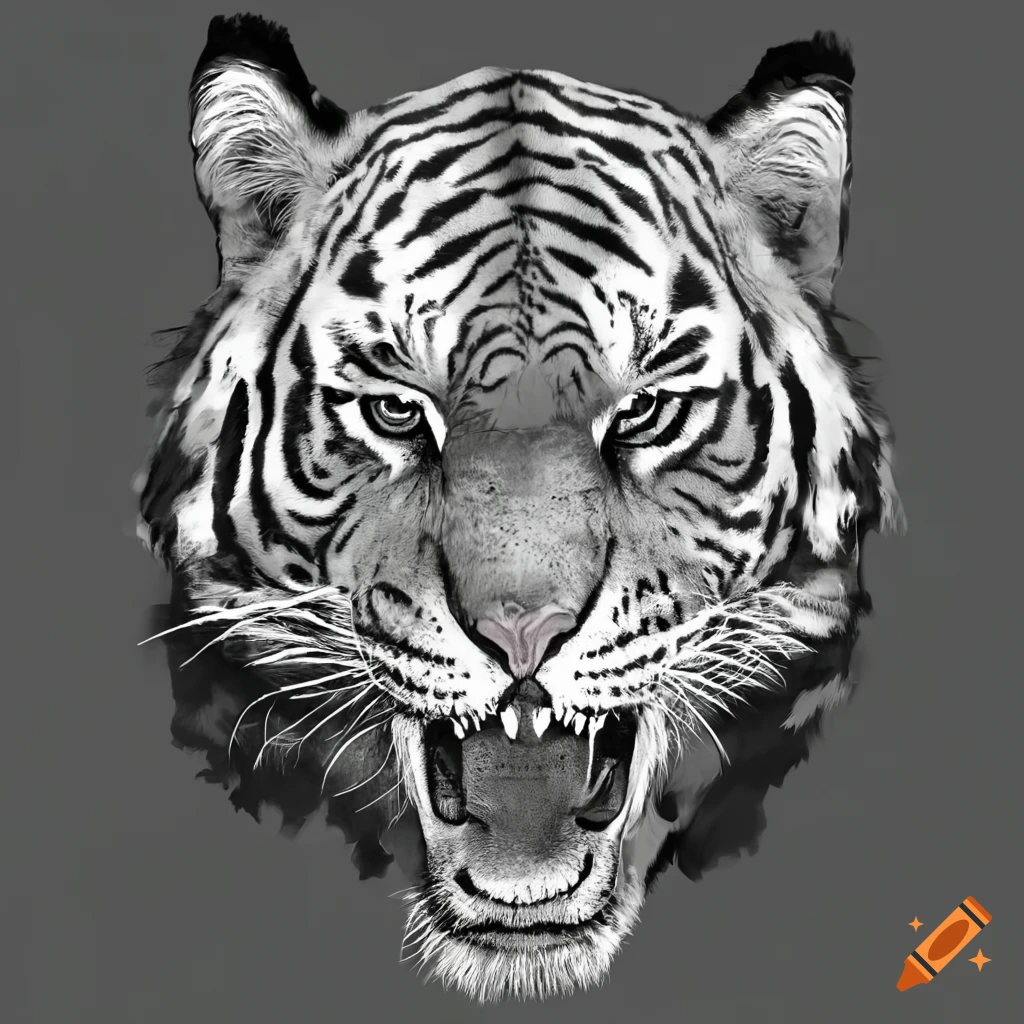 Grayscale image of a roaring tiger with a bold quotation on Craiyon