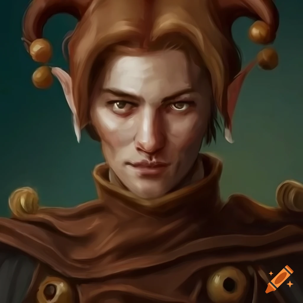 Detailed illustration of a male wood elf jester