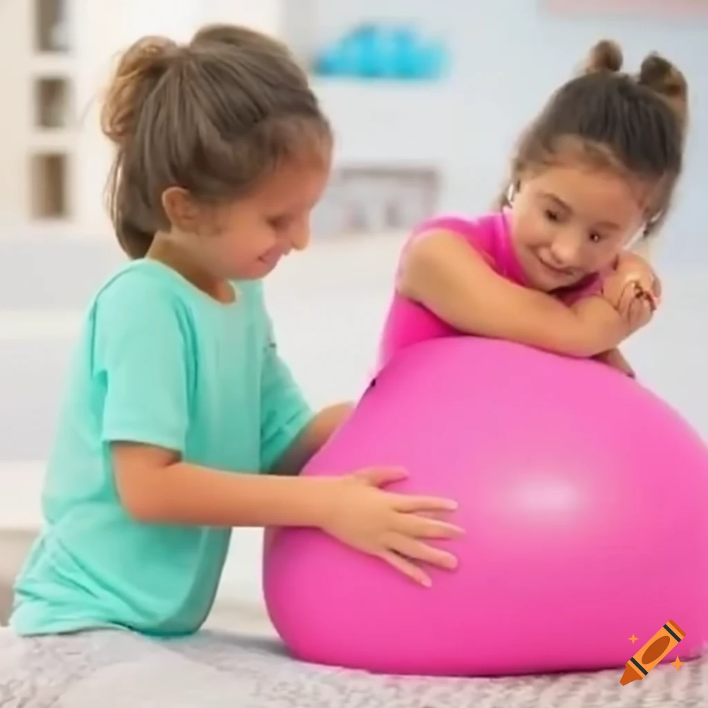 Girl having fun inflating her belly on Craiyon