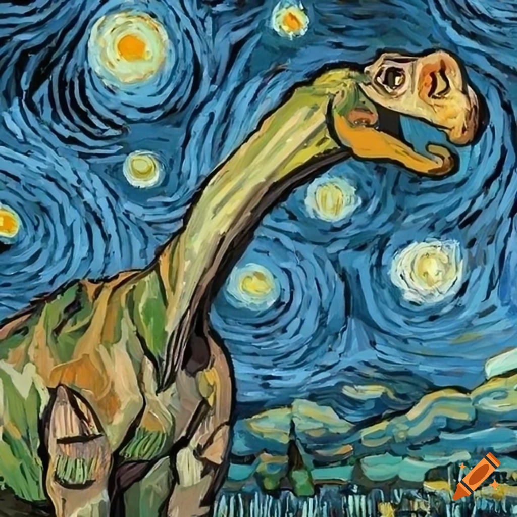 Portrait of a brachiosaurus in a van gogh style