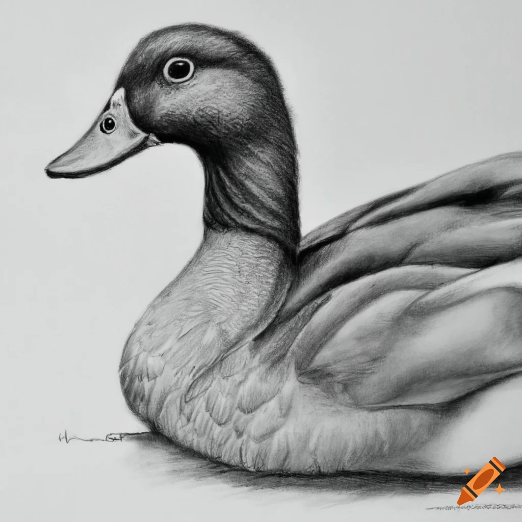 Realistic pencil drawing of a duck