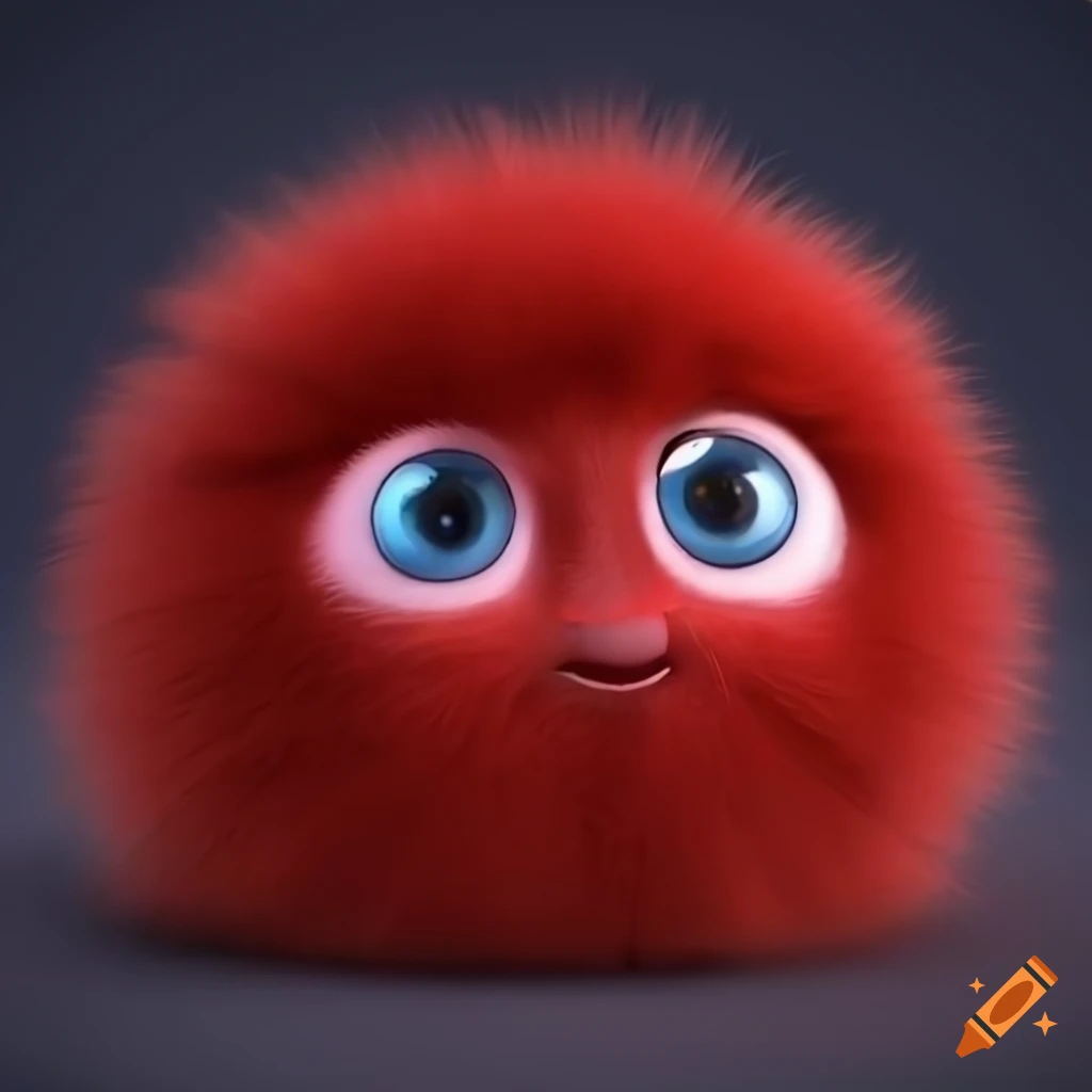 Adorable red fluffy fur ball with big eyes on Craiyon