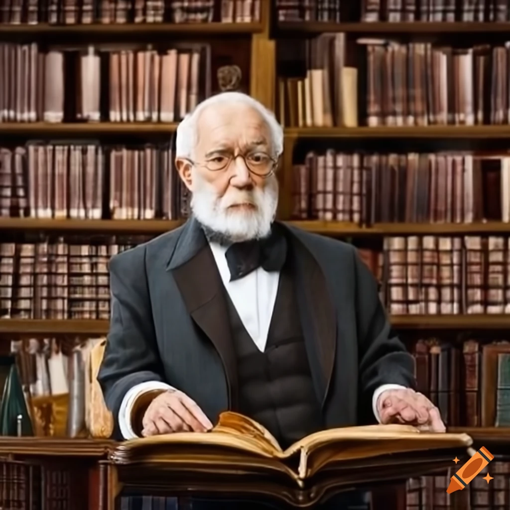 Elegant old man in a victorian library