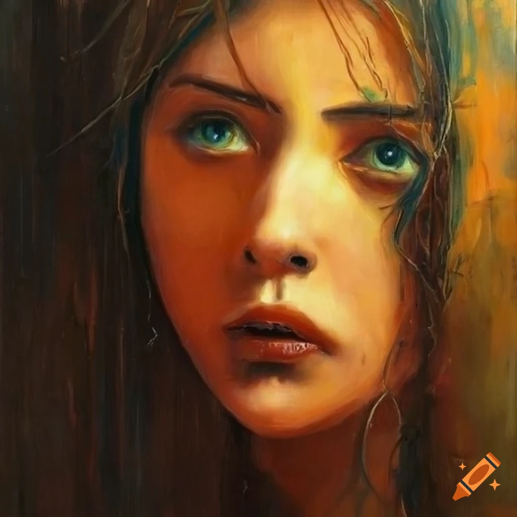 Oil painting of a young celebrity woman in a street landscape on Craiyon