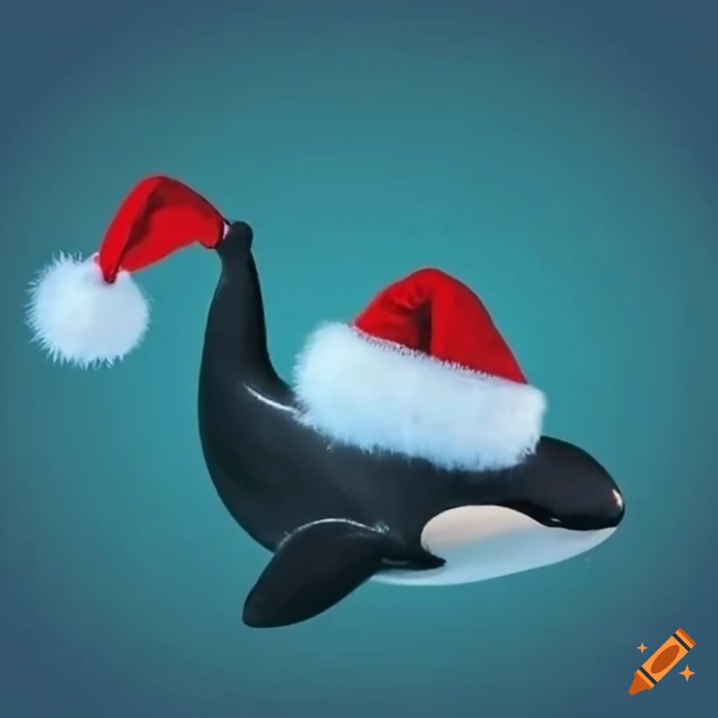Orca whales wearing santa hats for Christmas on Craiyon