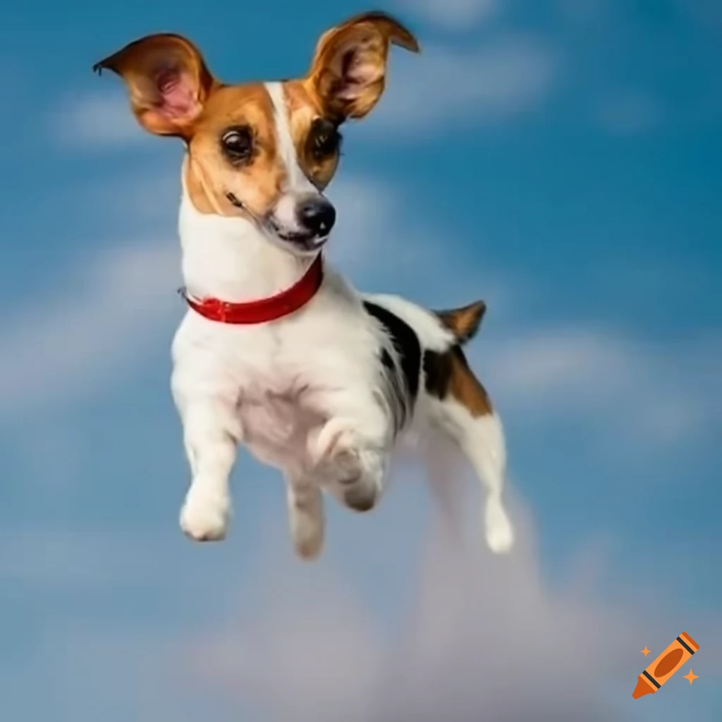Jack russell running on a cloud