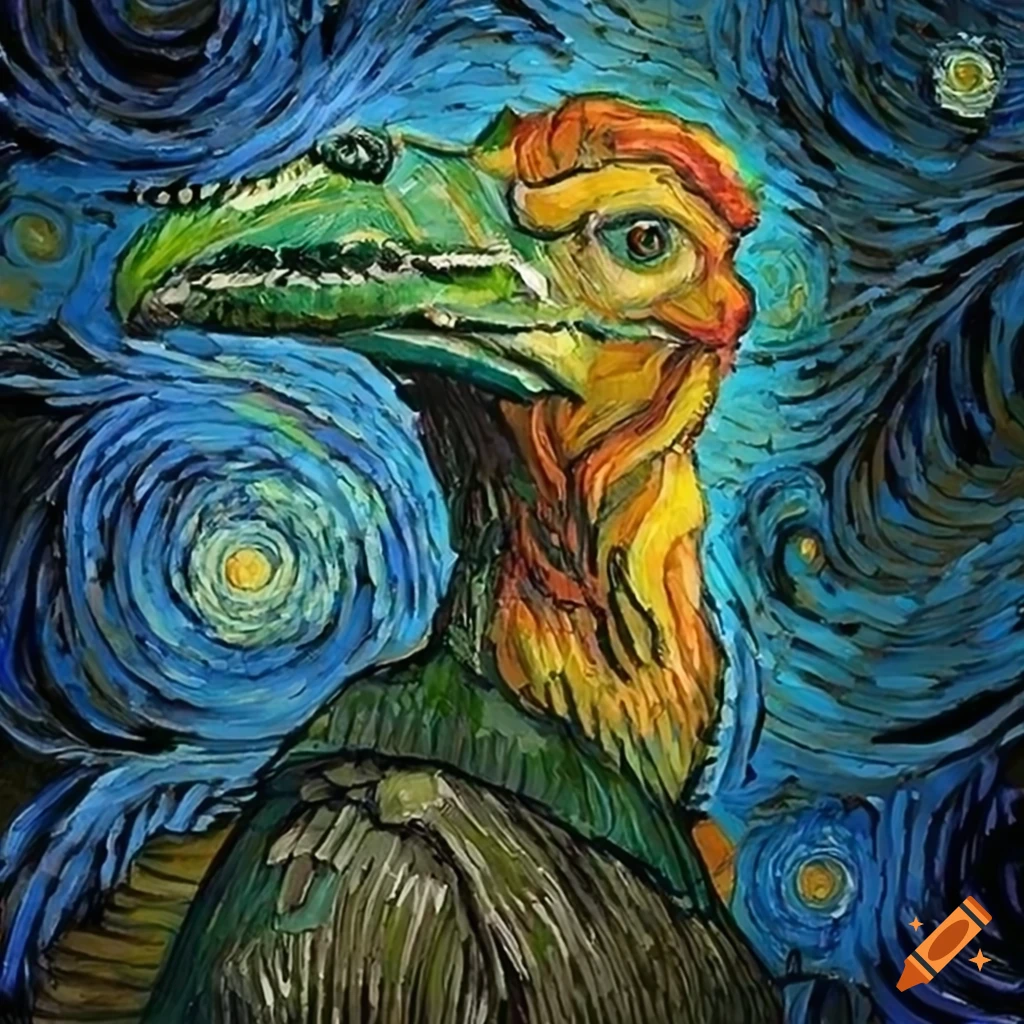 Van gogh style portrait of archaeopteryx on Craiyon