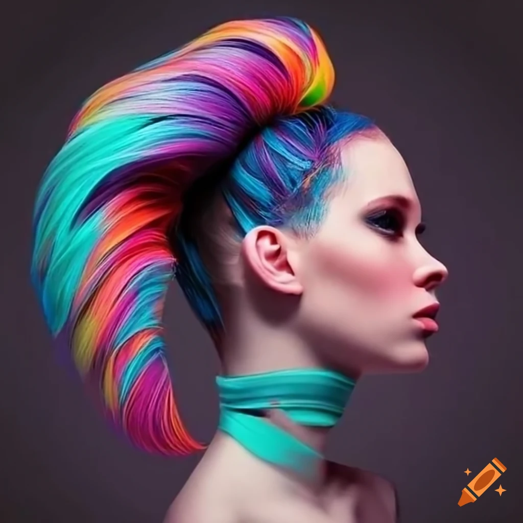Neon futuristic hairstyle with geometric shapes on Craiyon