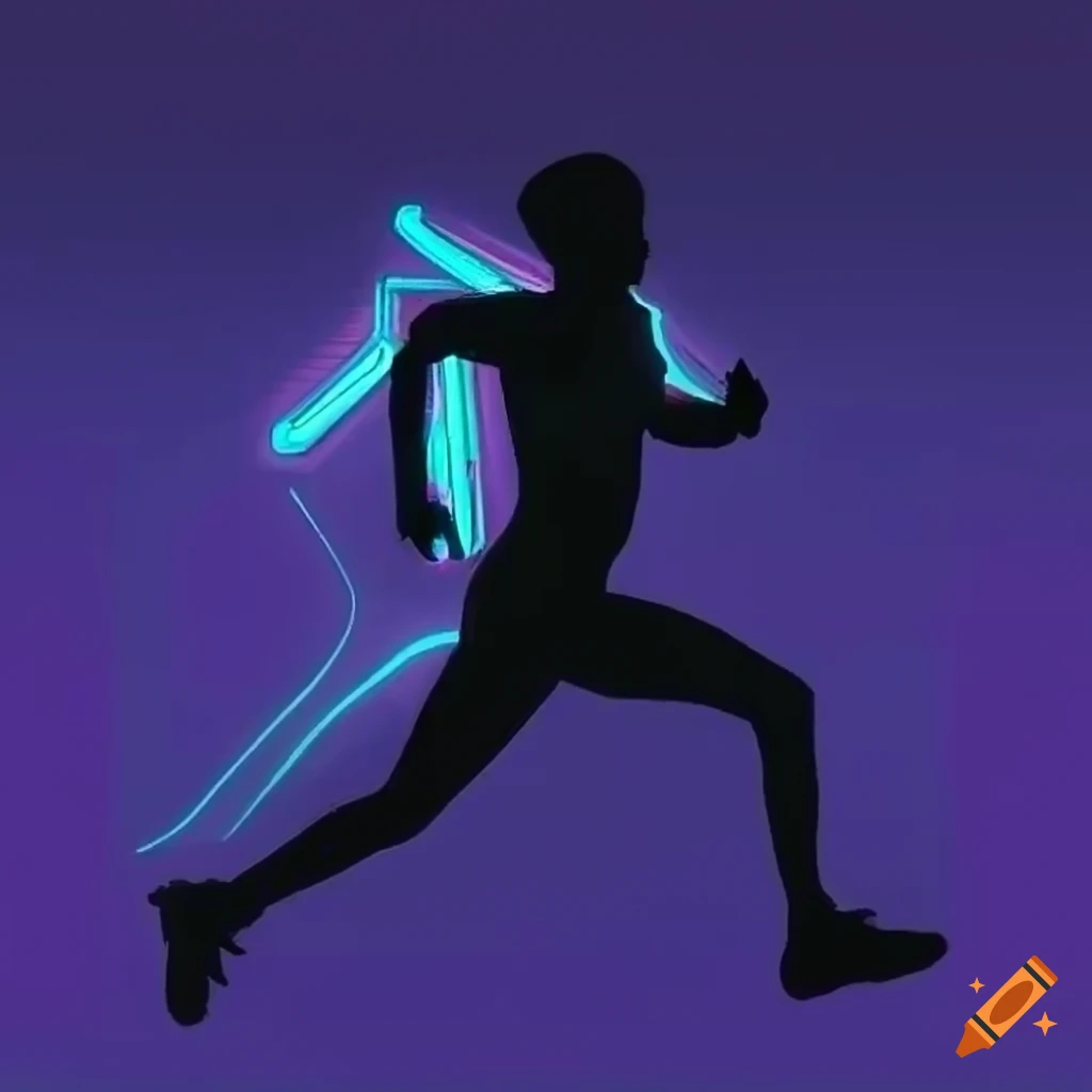 Abstract neon silhouette of a person running on Craiyon