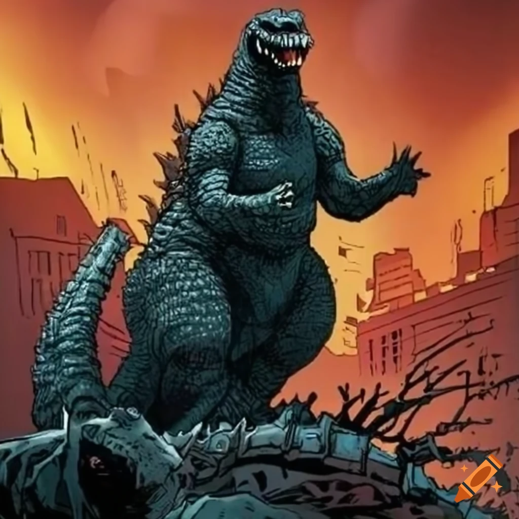 Artwork of godzilla/destroyer from marvel comics